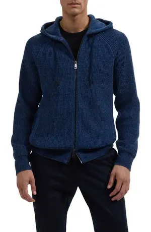 Bugatchi Wool & Cotton Full Zip Hoodie - Navy