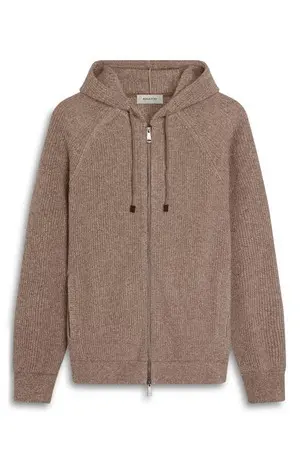 Bugatchi Wool & Cotton Full Zip Hoodie - Tobacco