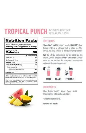 ISOPURE Clear Low Carb Whey Protein Isolate Powder Tropical Punch