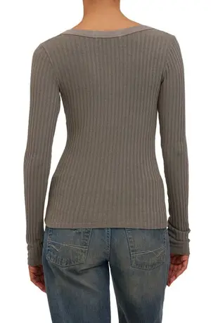 PROJECT SOCIAL T Ribbed Scoop Neck Long Sleeve Top - Slate
