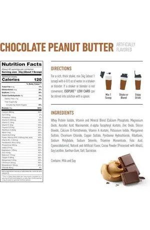 ISOPURE Low Carb Pure Whey Isolate Protein Powder Chocolate Peanut Butter