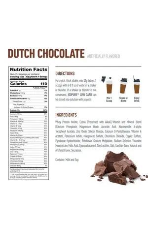 ISOPURE Low Carb 100% Whey Protein Isolate Powder Dutch Chocolate