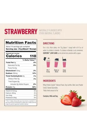 ISOPURE Low Carb High Protein Strawberry Whey Isolate Powder
