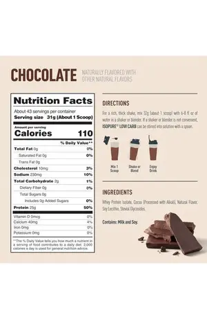 ISOPURE Low Carb Pure Whey Isolate Protein Powder Chocolate