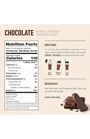 ISOPURE Low Carb 100% Whey Protein Isolate Chocolate Powder