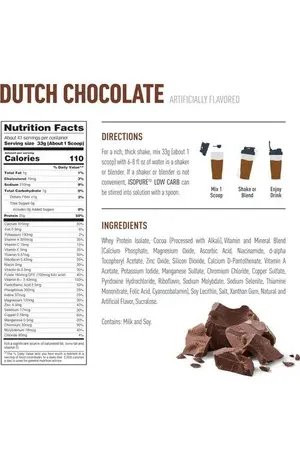 ISOPURE Low Carb Pure Whey Isolate Protein Powder Dutch Chocolate