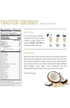 ISOPURE Low Carb Pure Whey Isolate Protein Powder Toasted Coconut