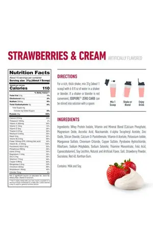 ISOPURE Zero Carb Strawberries And Cream Whey Protein Isolate Powder