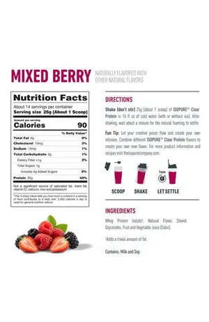 ISOPURE Clear Low Carb Whey Protein Isolate Powder Mixed Berry