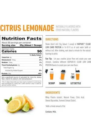 ISOPURE Infusions 100% Whey Protein Isolate Citrus Lemonade Powder