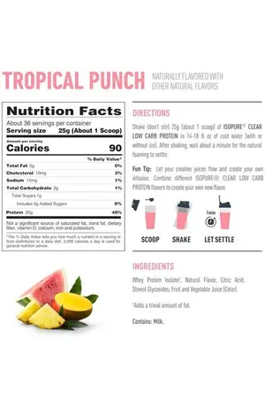 ISOPURE Infusions Clear Whey Protein Isolate Powder Tropical Punch