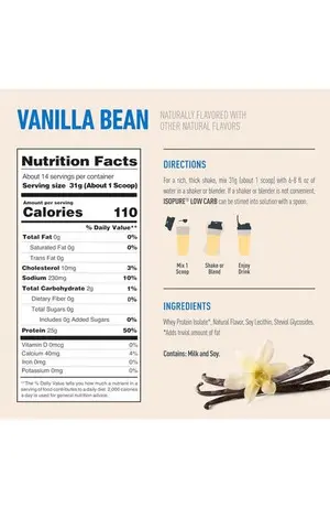 ISOPURE Low Carb Pure Whey Isolate Protein Powder Vanilla Bean