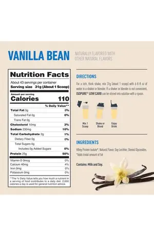 ISOPURE Low Carb Naturally Sweetened Vanilla Protein Powder