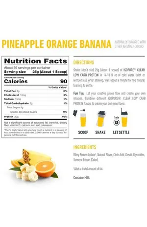 ISOPURE Infusions 100% Whey Protein Isolate Powder Pineapple Orange Banana
