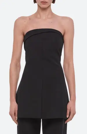 Helmut Lang Strapless Blazer Top With Flared Hem