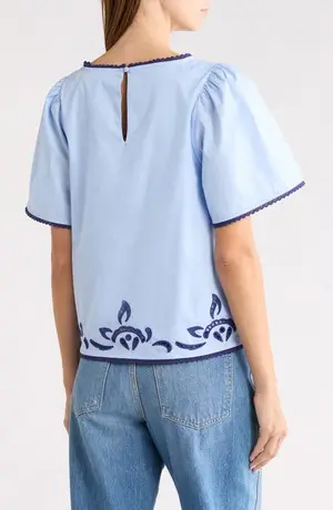 SUGARLIPS Embroidered Puff Sleeve Top