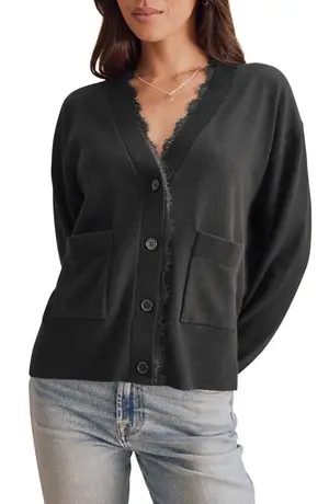 Splendid Georgie Lace Trim Cardigan - Black