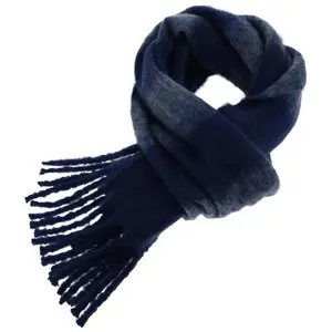 Rebecca Minkoff Brushed Acrylic Striped Blanket Scarf With Fringe - Navy