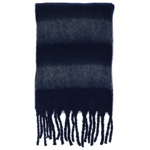 Rebecca Minkoff Brushed Acrylic Striped Blanket Scarf With Fringe - Navy