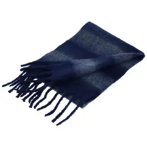 Rebecca Minkoff Brushed Acrylic Striped Blanket Scarf With Fringe - Navy
