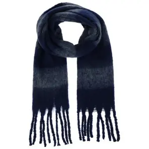 Rebecca Minkoff Brushed Acrylic Striped Blanket Scarf With Fringe - Navy