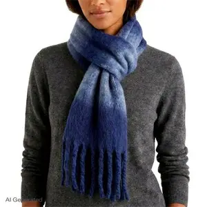 Rebecca Minkoff Brushed Acrylic Striped Blanket Scarf With Fringe - Navy