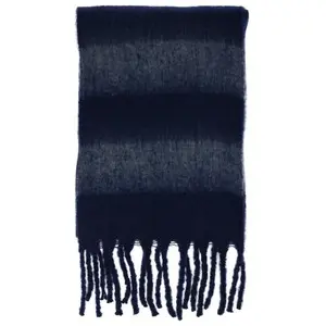 Rebecca Minkoff Brushed Acrylic Striped Blanket Scarf With Fringe - Navy