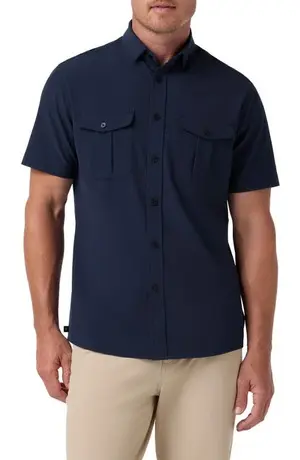Mizzen+main Leeward Tailgate Performance Short Sleeve Button Up Shirt - Navy