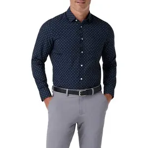 Mizzen+main Halyard Trim Fit Short Sleeve Performance Button-up Shirt - Navy Double Dot