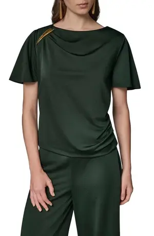 Donna Karan New York Ruched Neck Satin Top