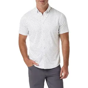 Mizzen+main Halyard Trim Fit Triangle Print Short Sleeve Performance Button-up Shirt - White Multi Tossed Triangle