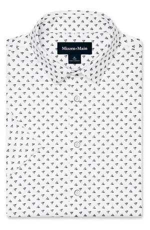 Mizzen+main Halyard Trim Fit Triangle Print Short Sleeve Performance Button-up Shirt