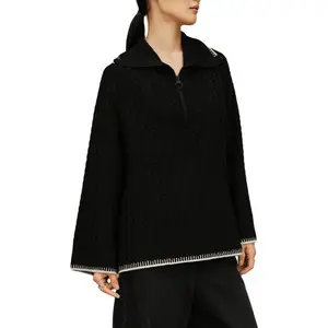 UGG Rylynn Quarter Zip Cable Knit Sweater - Black