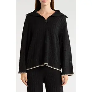 UGG Rylynn Quarter Zip Cable Knit Sweater - Black