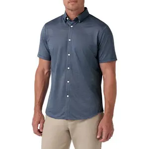 Mizzen+main Halyard Trim Fit Floral Short Sleeve Performance Button-up Shirt - Navy Floral Lattice