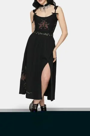 DISTURBIA Oren Bat Embroidered Midaxi Skirt