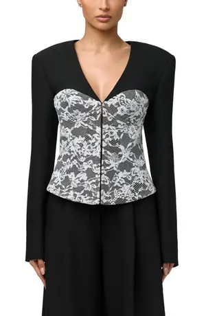 Naked Wardrobe Stretch Lace Inset Blazer - Black