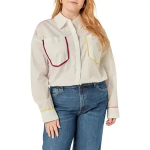 English Factory Cotton-blend Boxy Fit Shirt With Contrast Piping