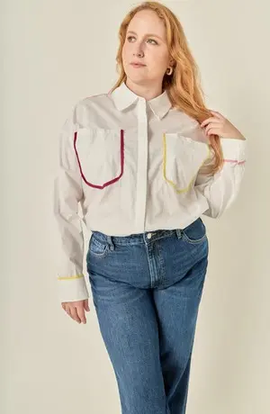 English Factory Cotton-blend Boxy Fit Shirt With Contrast Piping