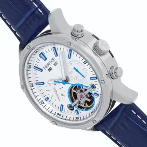 HERITOR AUTOMATIC Wilhelm Day-date Semi Skeleton Automatic Watch W/ Leather Band - Blue