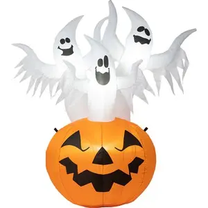 GLITZHOME 6ft Lighted Ghosts In Jack-o-lantern Pumpkin Inflatable Decor - Orange