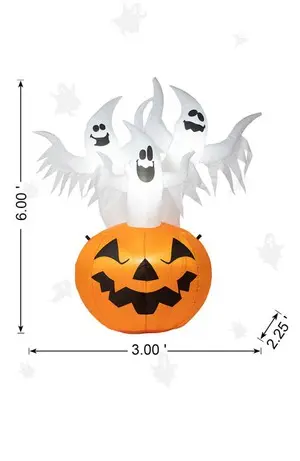 GLITZHOME 6ft Lighted Ghosts In Jack-o-lantern Pumpkin Inflatable Decor