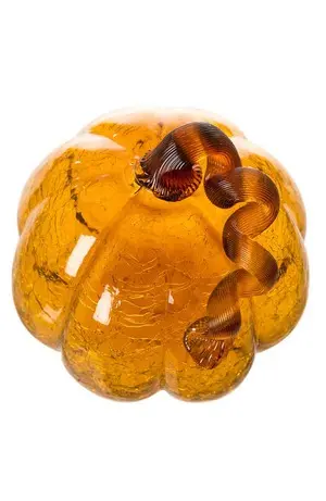 GLITZHOME 7.75"d Amber Crackle Glass Pumpkin