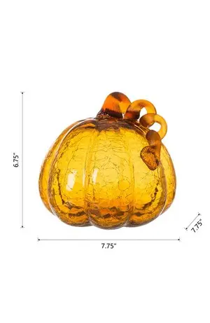 GLITZHOME 7.75"d Amber Crackle Glass Pumpkin
