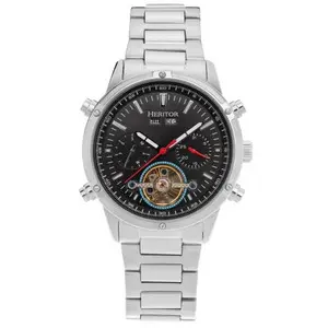 HERITOR AUTOMATIC Wilhelm Day-date Semi Skeleton Automatic Watch W/ Stainless Steel Band - Black