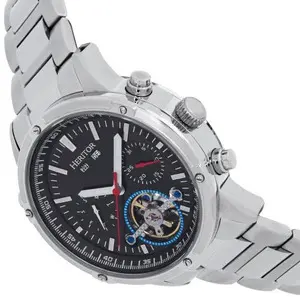 HERITOR AUTOMATIC Wilhelm Day-date Semi Skeleton Automatic Watch W/ Stainless Steel Band - Black