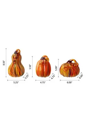 GLITZHOME Set Of 3 Multi Striped Glass Pumpkin & Gourd - Brown