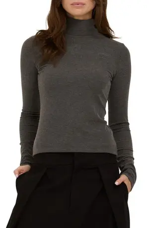 PROJECT SOCIAL T Franklin Turtleneck Knit Top - Charcoal