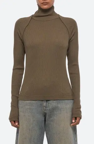 Helmut Lang Layered Rib Turtleneck Top - Kalamata