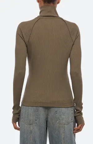 Helmut Lang Layered Rib Turtleneck Top - Kalamata